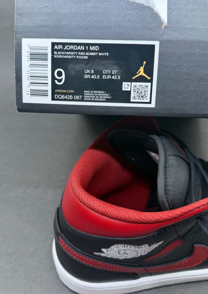 NIKE DQ8426-067 Air Jordan 1 Mid Banned Black Red Size 9 + Box | eBay