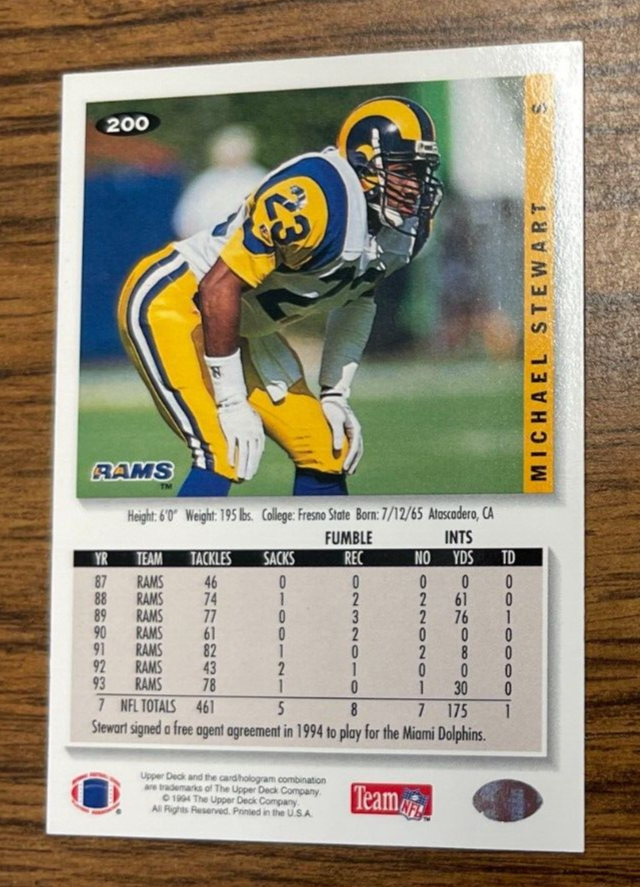 1994 Upper Deck Card # 200 Michael Stewart - Los Angeles Rams | eBay