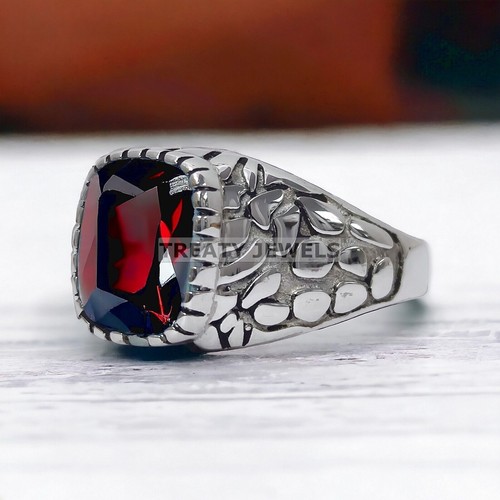 Garnet Cushion Cut Gemstone With 925 Sterling Silver Ring For Men's #651 | eBay