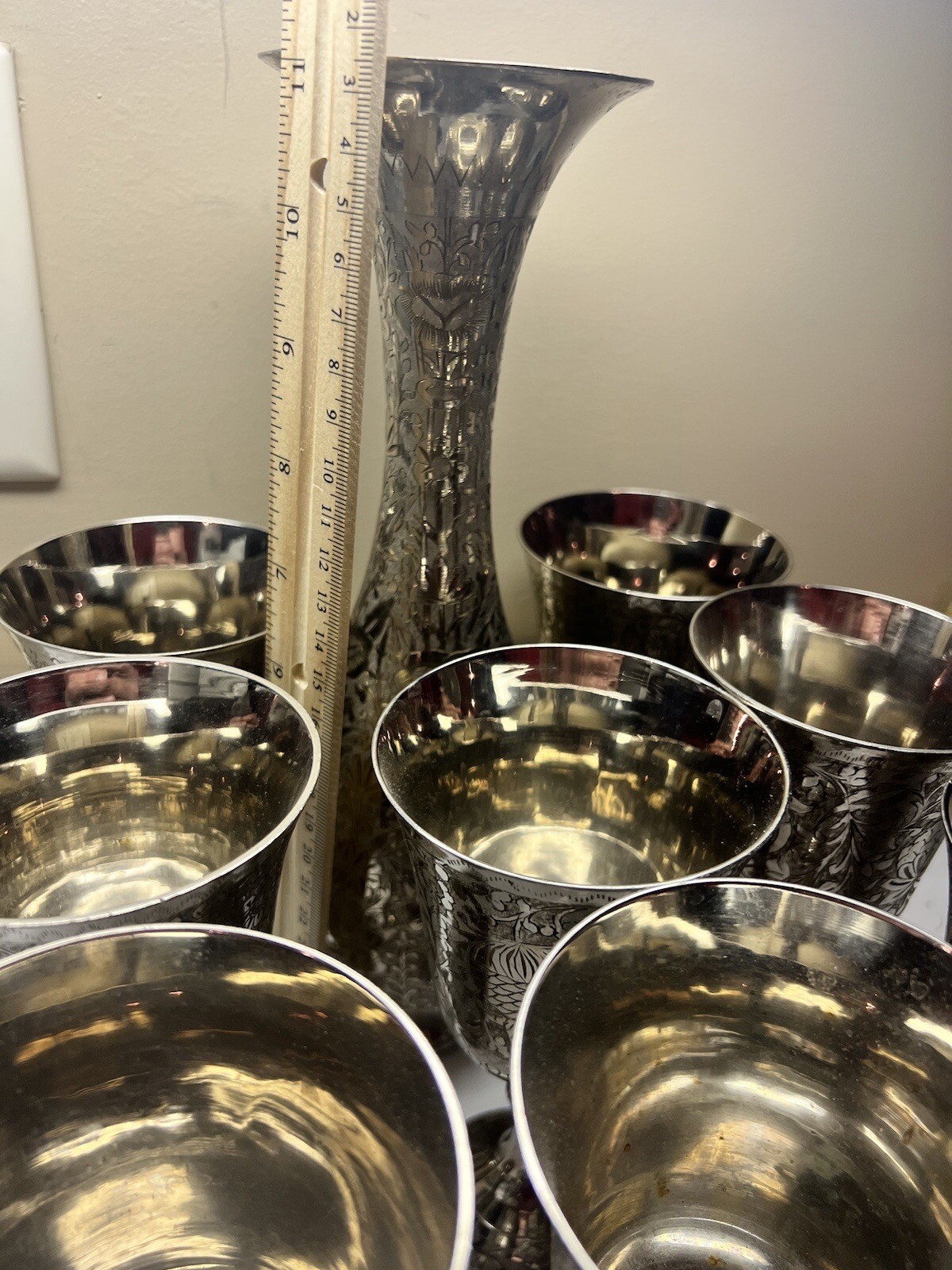 World Gift ZY India Silver plate Chandi Engraved Goblets Pitcher Wine ...