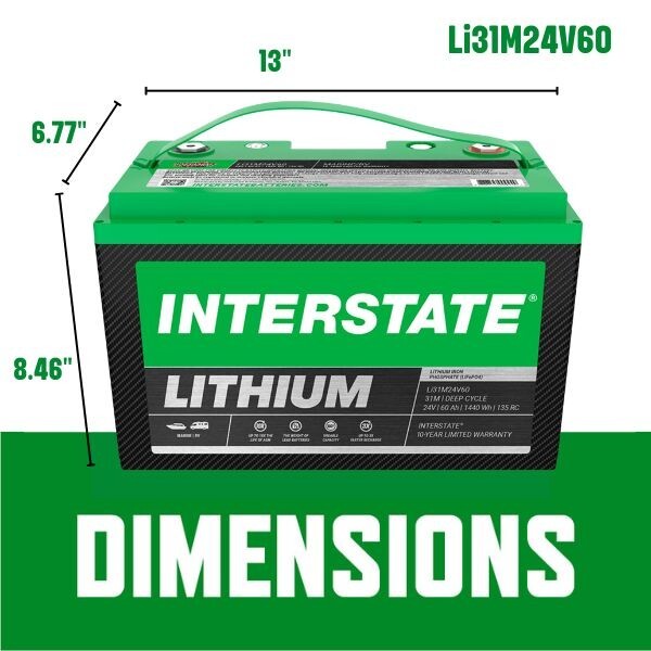 Interstate Batteries 24V 60Ah Group 31M Lithium Marine/RV Deep Cycle ...