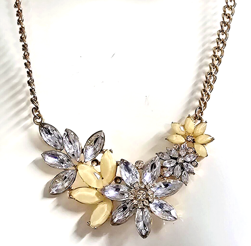 Gold Tone Yellow Shimmery & Clear Rhinestones Flowers Necklace CLAIRES ...
