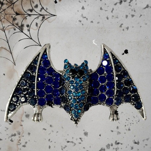 Stunning Elegant Halloween Bat Pin in Blue- Sparkling Rhinestone Brooch ...