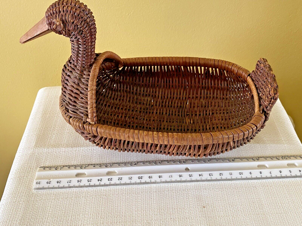 Vintage Wicker Rattan Duck Bird Basket Planter | eBay