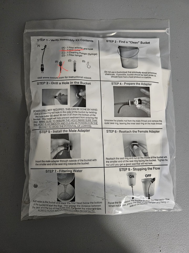 SAWYER SP180 POINT ONE SQUEEZE WATER FILTRATION SYSTEM BUCKET ADAPTER ...