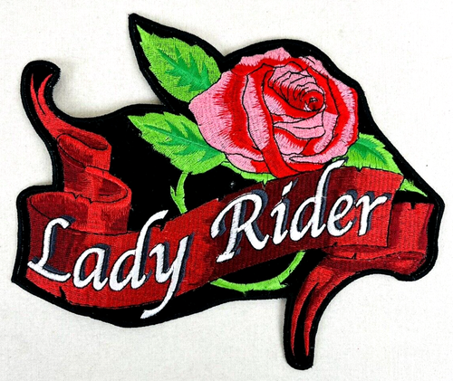 Lady Rider Red Rose Motorcycle Biker Chick Embroidered 8 3/4"x7 1/2 ...