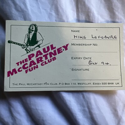 Paul McCartney fun club 1994 membership card | eBay