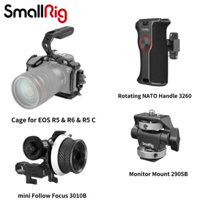 SmallRig EOS R5 & R6 Cage Kit w/ Two Handle+mini Follow Focus+Monitor ...