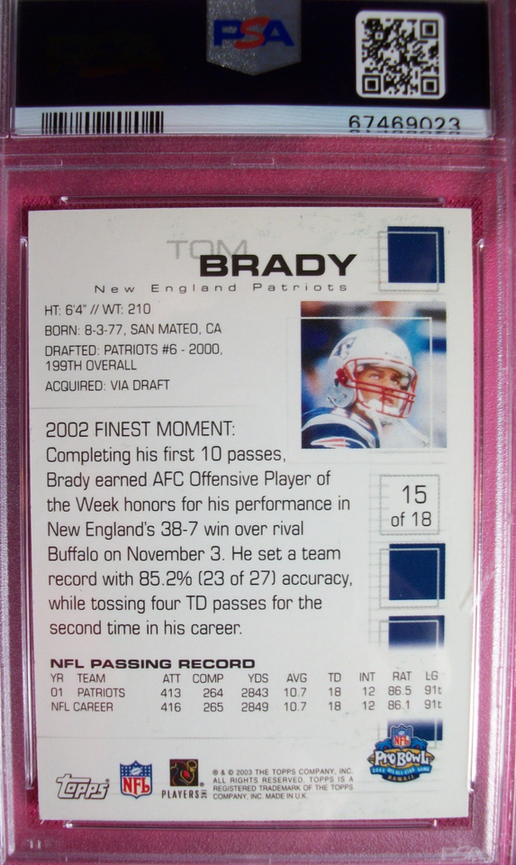 2003 TOPPS PRO BOWL TOM BRADY CARD SHOW #15 PSA MINT 9 SUPER RARE | eBay