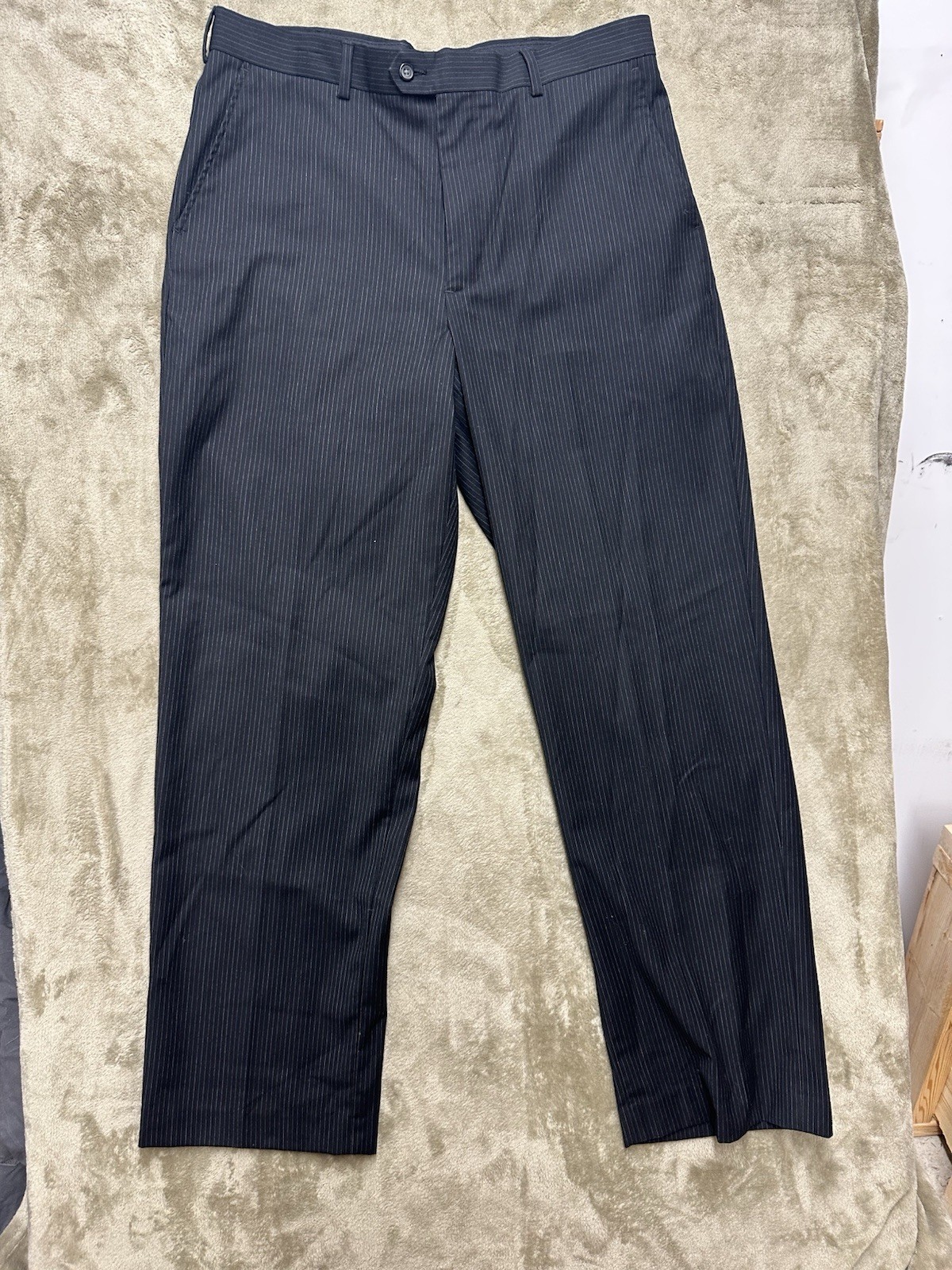 George Pants Mens 36x32 Black Pinstripe Flat Front St… - Gem