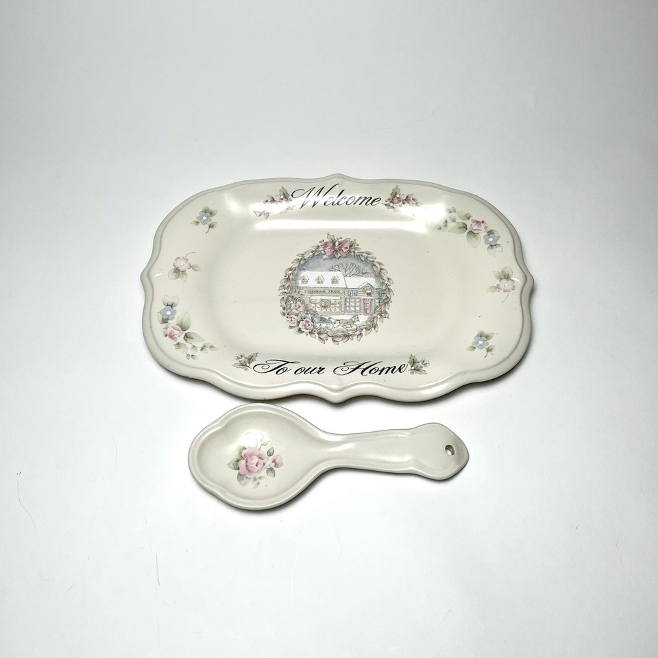 Vintage Pfaltzgraff Tea Rose Welcome To Our Home 14" Sculpted Tray ...