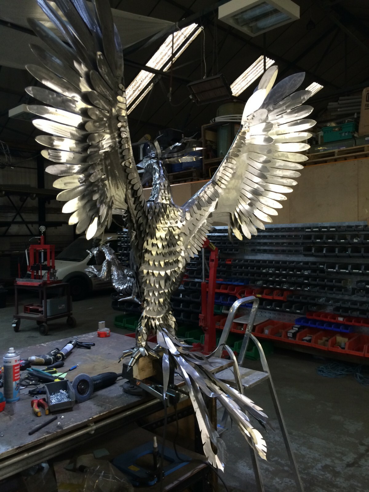 Handmade Welded Steel Phoenix Sculpture on stand | eBay UK