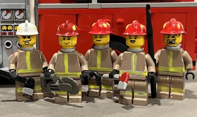 5 Customized Lego Firefighters with Painted Tan Turnout Gear (Lot 736 ...
