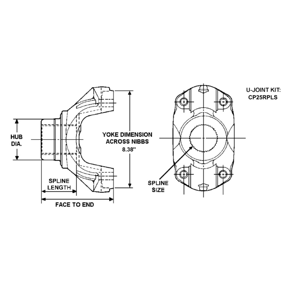 Meritor Driveshaft End Yoke 25WYS32-4A CP25 RPL25 Series 39 Spline Hub ...