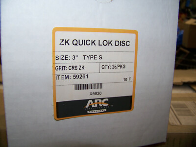 Arc Abrasives ZK Quick Lok Disc 3" Type S CRS ZK Grit 25 ea. 59261 New ...