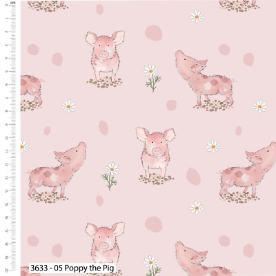 Farmyard Animals Fabric 112cm wide 100% Cotton 3633-05 Poppy Pig Pink ...
