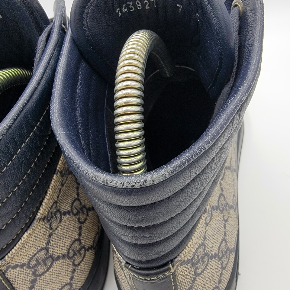 Gucci Men's GG Monogram Canvas Black Navy High Top Sneakers Gucci 7 US ...