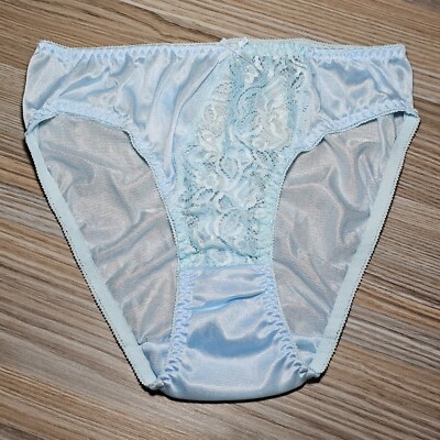 Vintage Slippery Nylon Panty Sissy Blue Lace Silky Brief Size 7-8 Hip ...