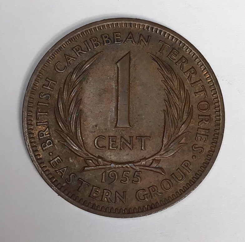 1955 BRITISH CARIBBEAN TERRITORIES 1 CENT COIN KM# 2 Queen Elizabeth II ...