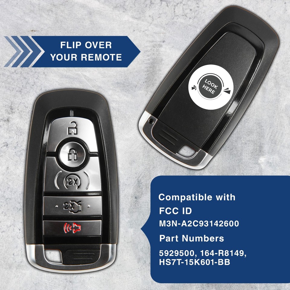 2 Replacement For Ford Smart Key Fob PN 164-R8149 164-R8162 5 Button ...
