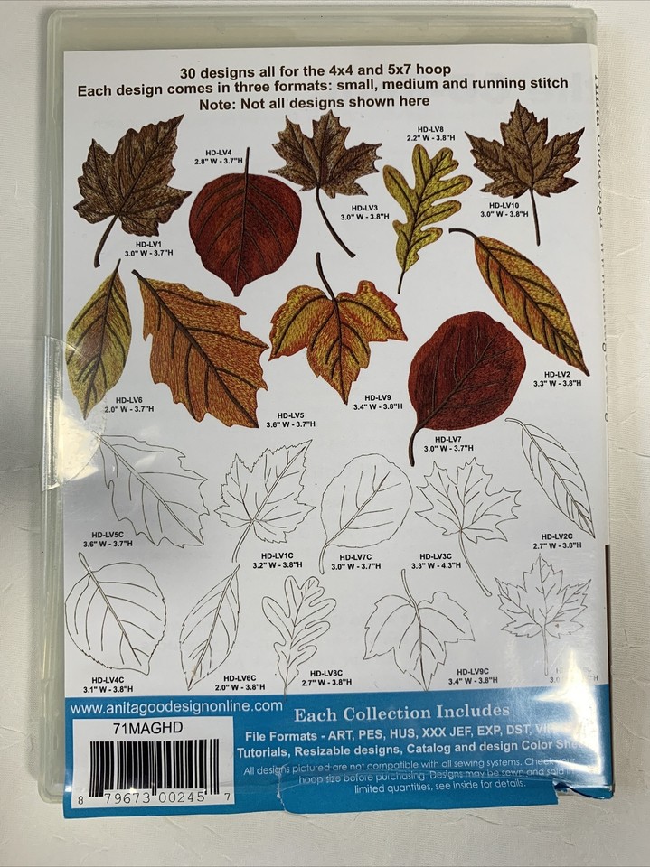 Anita Goodesign Embroidery Patterns Machine CD NEW 30 Designs Fall Art ...