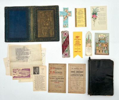 Antique Vintage Bible and Church Ephemera Leather Book Cover Bookmarks ...
