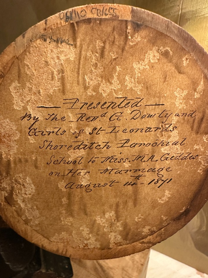 Victorian drum head clock with delightful inscription inside back cover ...