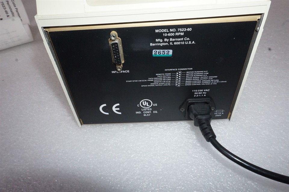 Cole Parmer Masterflex 7523-60 Peristaltic Pump, L/S 7518-00 Head, 10 ...