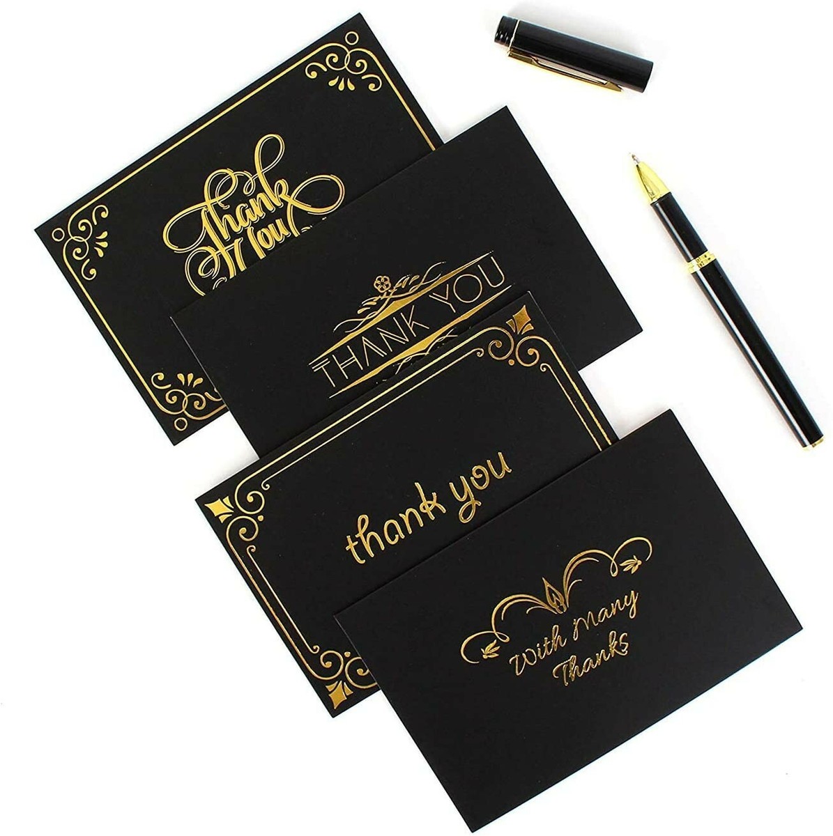 Black And Gold Thank You Notes Elegant Gold Thank You Stock