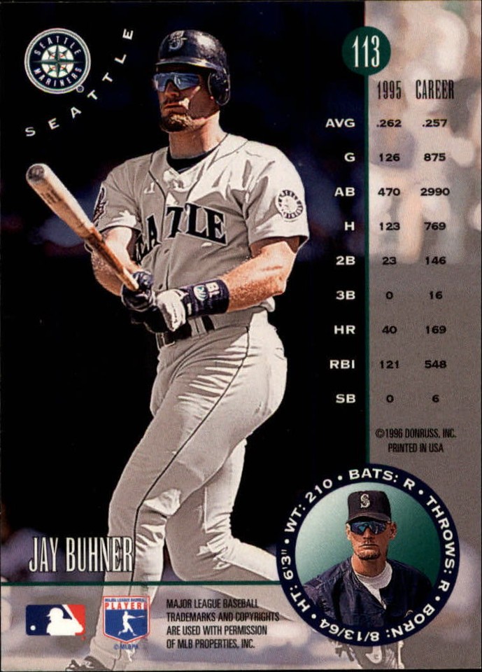 1996 Leaf Seattle Mariners Baseball Card #113 Jay Buhner | eBay