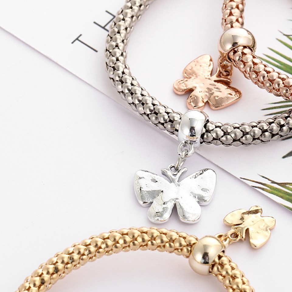 3PCS Women Bracelet Micro-inlay Elastic Popcorn Corn Chain Pendant ...