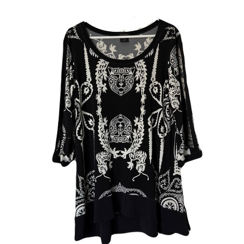 Eva Varro Slit Sleeve Black/White Dragon Tunic Top, Scoop Neck - Size ...