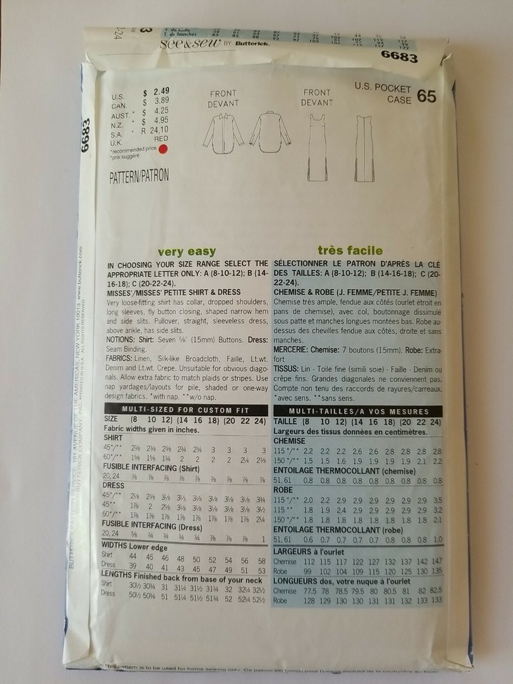 Butterick 6683 Sz 20 22 24 See & Sew Easy Sewing Pattern (E) Cut | eBay