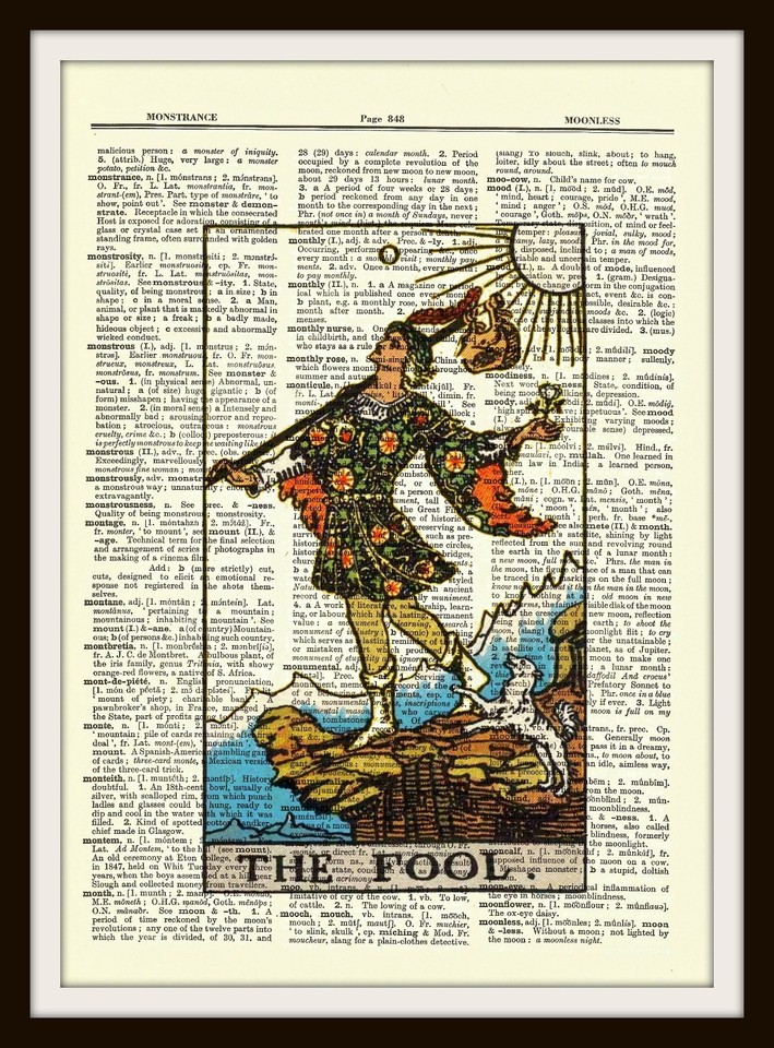 Tarot Cards "The Fool" Major Arcana Deck Dictionary Art Print Book ...