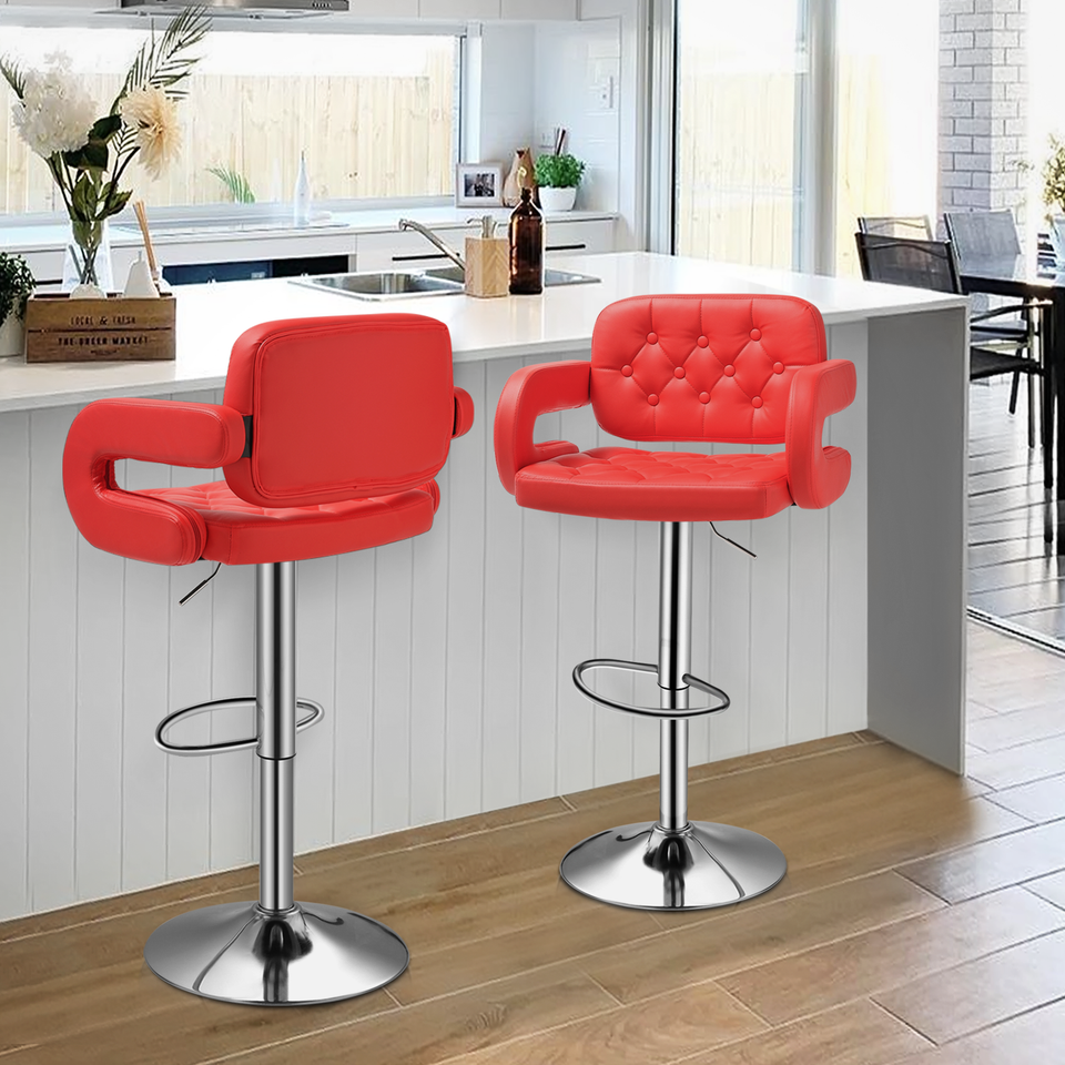 Set of 2 Modern Leather Swivel Bar Stool Adjustable Kitchen Counter ...
