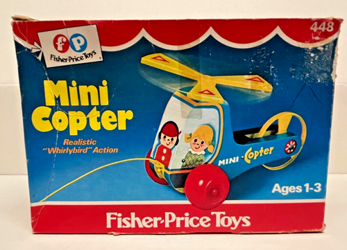 VTG & NEW 1970 Fisher Price #448 Mini Copter Wooden Pull Toy Helicopter ...