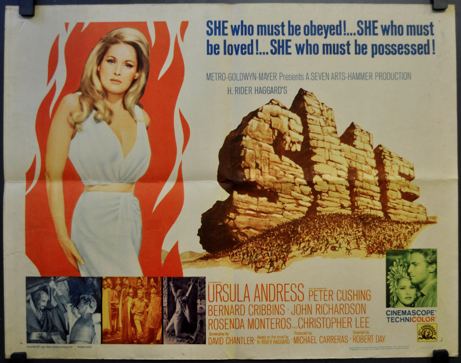SHE '65 ORIGINAL 22X28 MOVIE POSTER URSULA ANDRESS CHRISTOPHER LEE ...