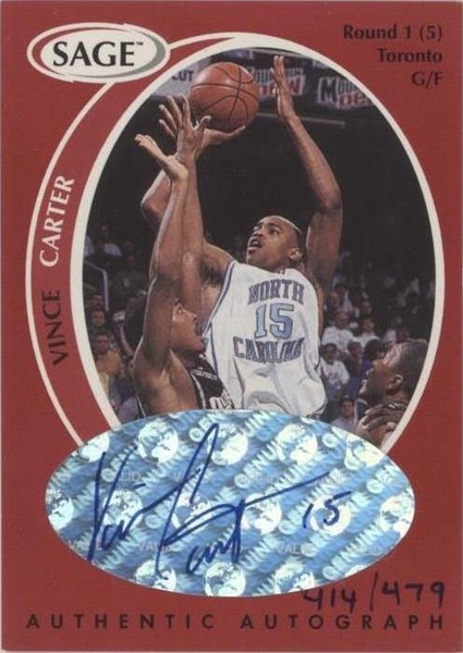 1998 SAGE - Authentic Autograph #A8 Vince Carter /479 (AU, RC) for sale ...