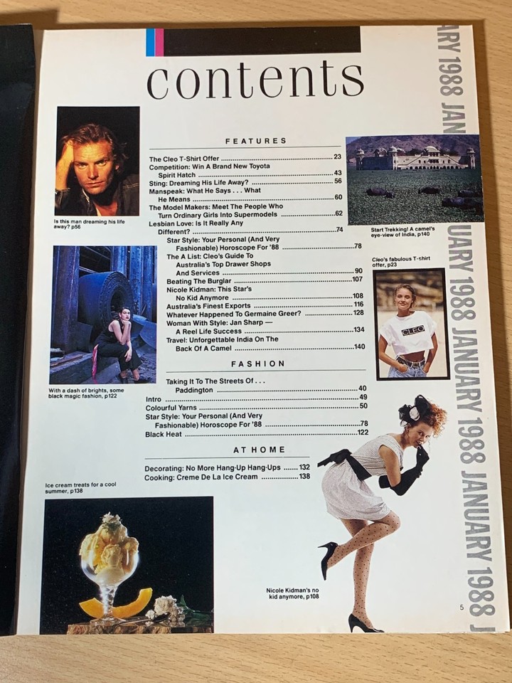 Vintage Cleo Magazine Australia #183 January 1988 Pia Lundstrom Nicole ...