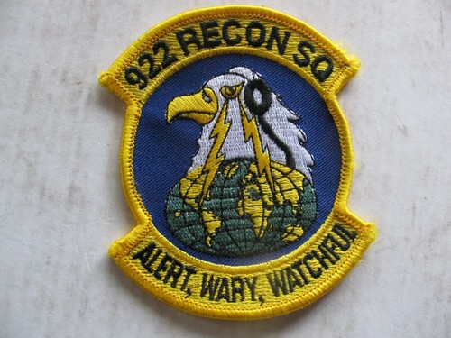VTG USAF 922 RECON SQUADRON ALERT WARY WATCHFUL MILITARY PATCH 3" SEW ...