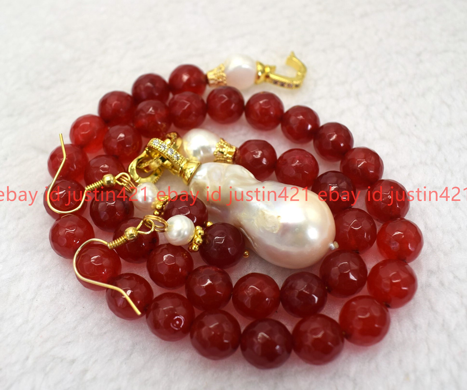 6/8/10/12mm Faceted Red Jade &White Keshi Baroque Pearl Pendant ...