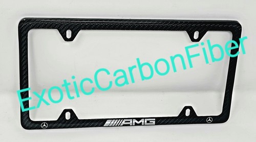 AMG Silver with Mercedes Logos 4 Hole Slim Carbon Fiber License Plate ...