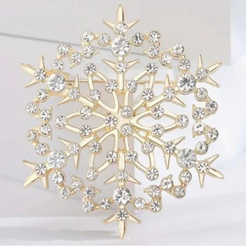 Snowflake Brooch Gold Tone with Clear Crystals | eBay