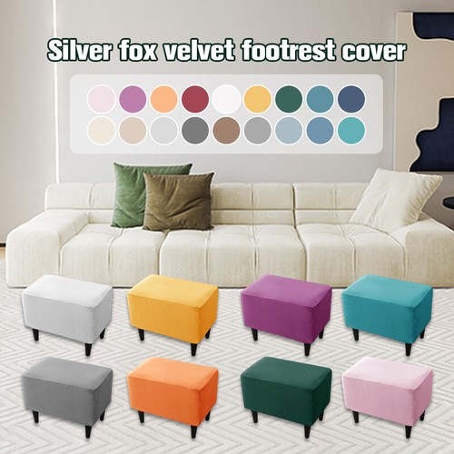 Elastic Rectangle Footstool Cover Soft Velvet Ottoman Stool Protector ...