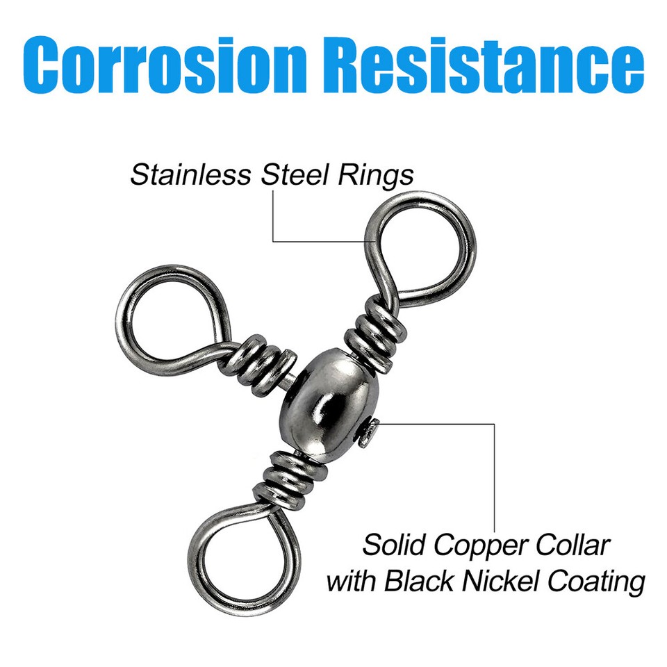 50/100pcs 3 Way Swivels Cross Line Barrel T-Turn Swivel Surf Fishing ...