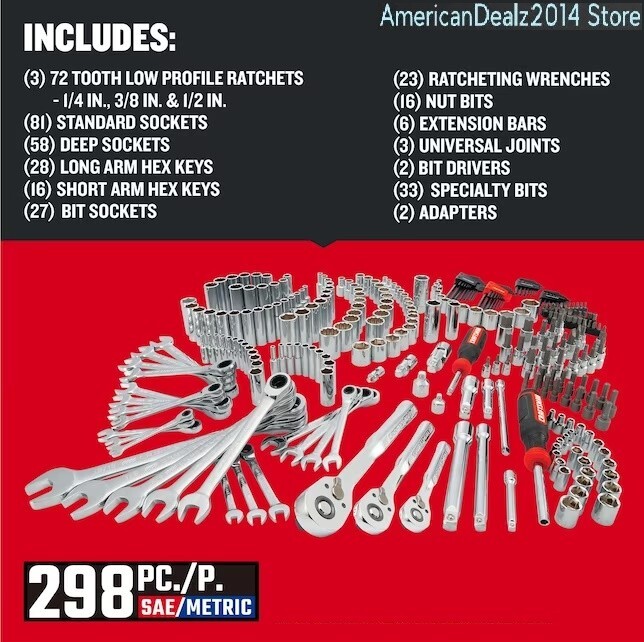298 Piece - Craftsman SAE & Metric Polished Chrome Mechanics Tool Set ...