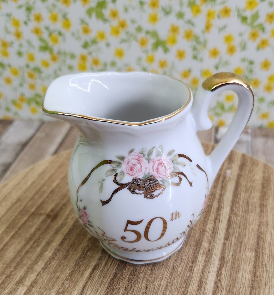 50th Wedding Anniversary Lefton China Pitcher Gold With Rose Pattern | eBay