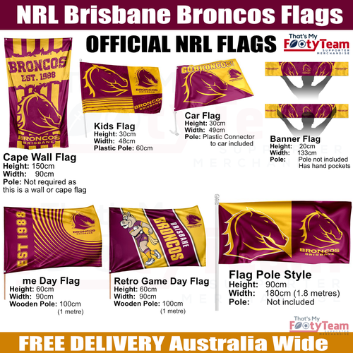 FLAGS - NRL Brisbane Broncos - Game Day, Cape Wall, Car, Kids, Pole ...