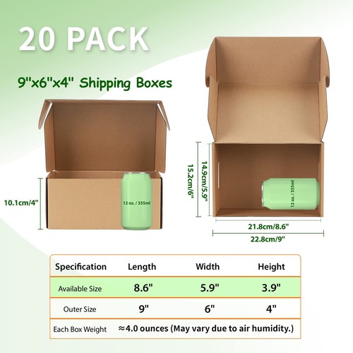 9x6x4 Shipping Boxes Set of 20, Brown Corrugated Cardboard Literature ...