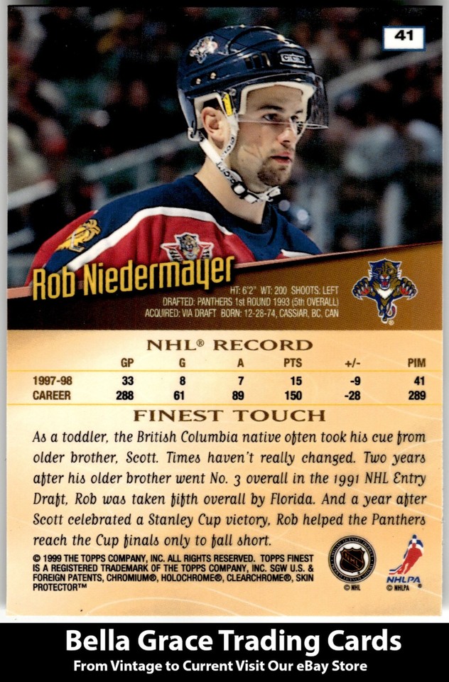 1998-99 Topps Finest Rob Niedermayer #41 Florida Panthers NHL Hockey | eBay